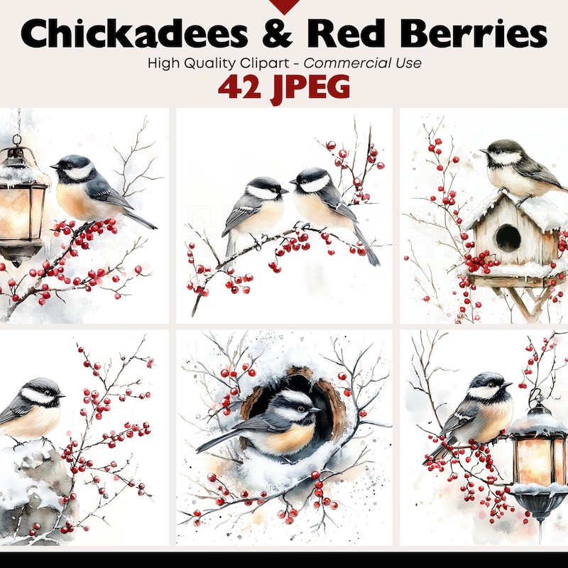 Chickadee Winter Berries - Etsy