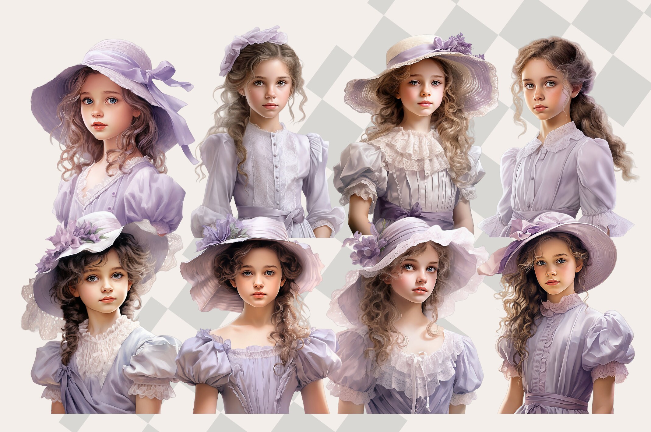 Cute Victorian Girls Clipart Vintage Watercolor Clipart - Etsy