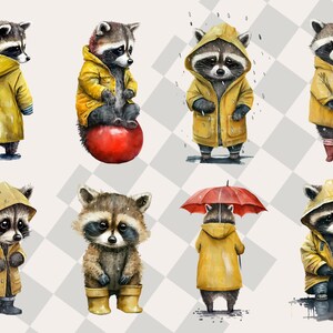 Rainy Raccoon Clipart Bundle, Yellow Raincoat Watercolor Clipart ...