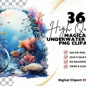 Magical Underwater Clipart Bundle Watercolor Sea Graphics Digital ...