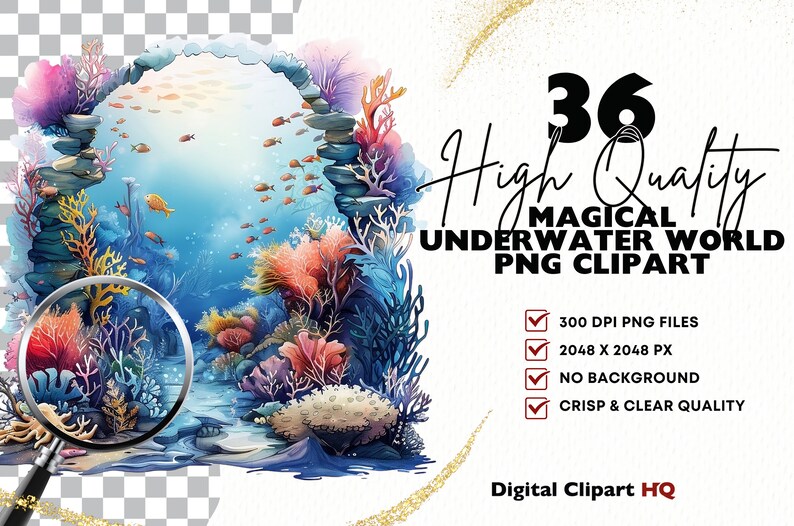 Magical Underwater Clipart Bundle Watercolor Sea Graphics Digital ...