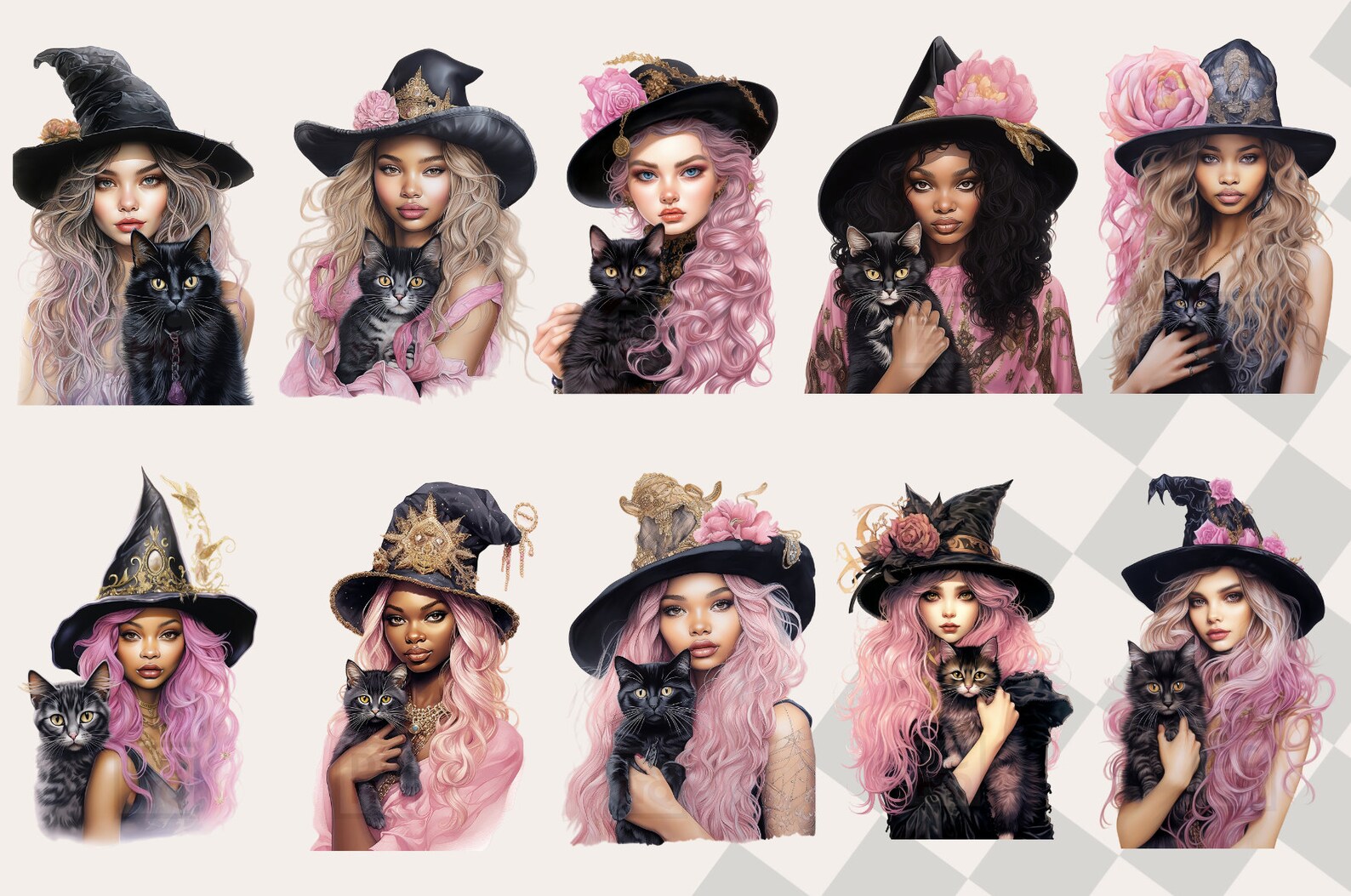 Beautiful Witch Clipart Bundle Cat Witch PNG Pet Witch - Etsy