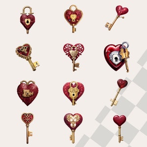 Lock and Key Clipart Bundle, Heart Lock PNG, Romantic Clip Art, Key to ...