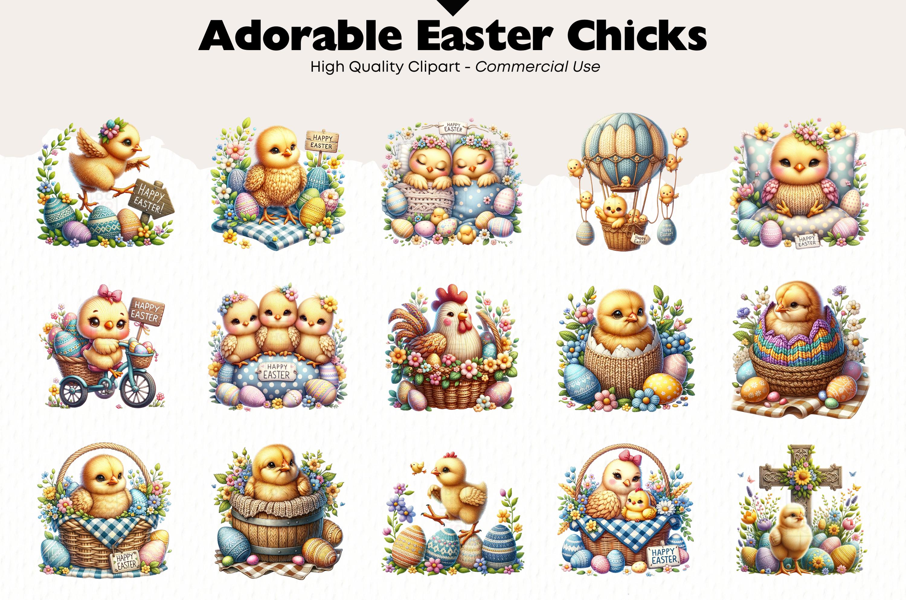 Cute Easter Clipart, Adorable Easter Chicks, Knit Style Easter ...