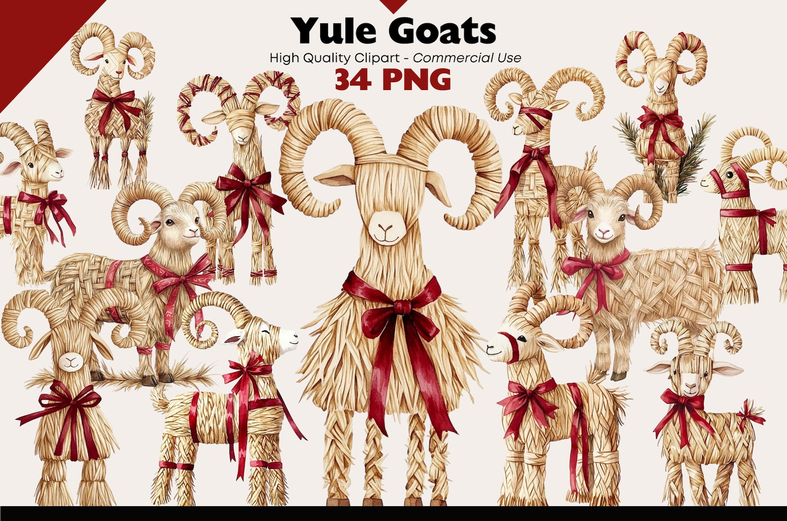 Nordic Yule Goat Clipart Bundle Hygge Winter Graphics Digital Download ...