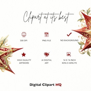 Christmas Star Clipart Bundle, Christmas Ornaments Watercolor, Cute ...