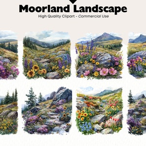 Moorland Clipart Bundle, Nature Landscape Watercolor Illustrations ...