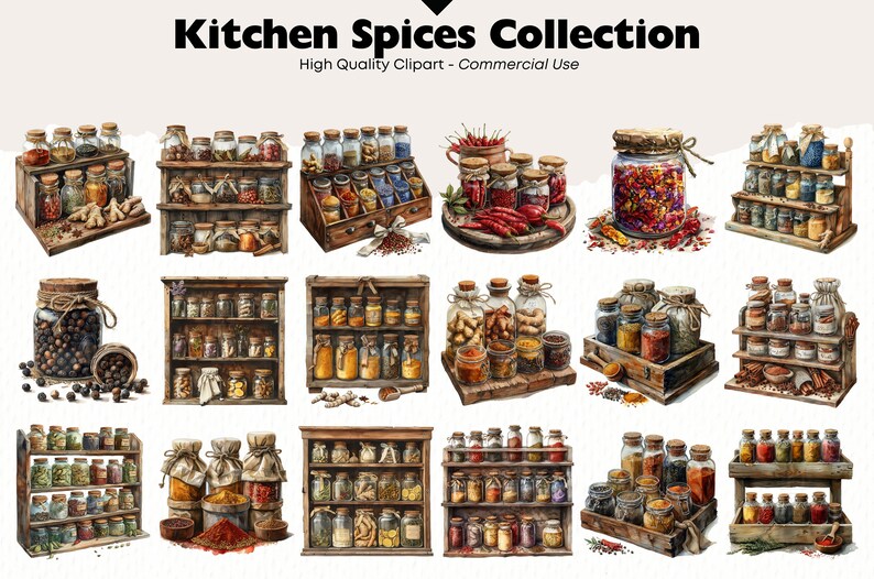 Kitchen Spices Clipart Bundle, Herbal Apothecary Watercolor, Fresh ...