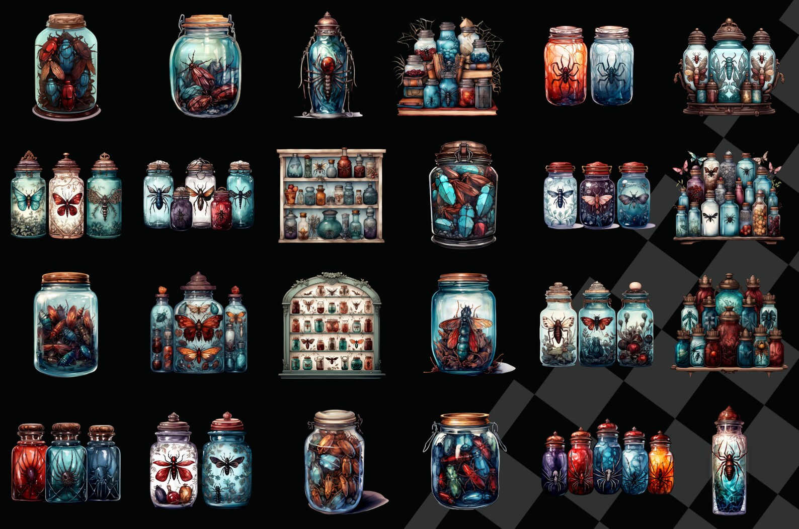 Insect Collection Clipart Bundle, Bugs in Jar Watercolor, Vintage Jar ...