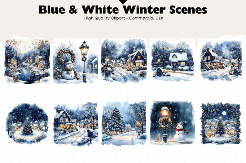 Winter Scenes Clipart Bundle Snowy Landscapes Graphics Digital Download ...