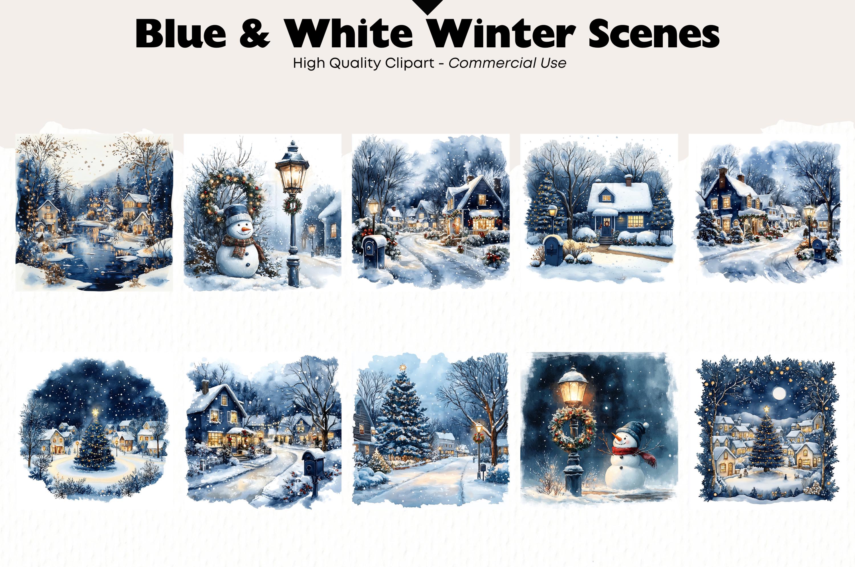 Winter Scenes Clipart Bundle Snowy Landscapes Graphics Digital Download ...