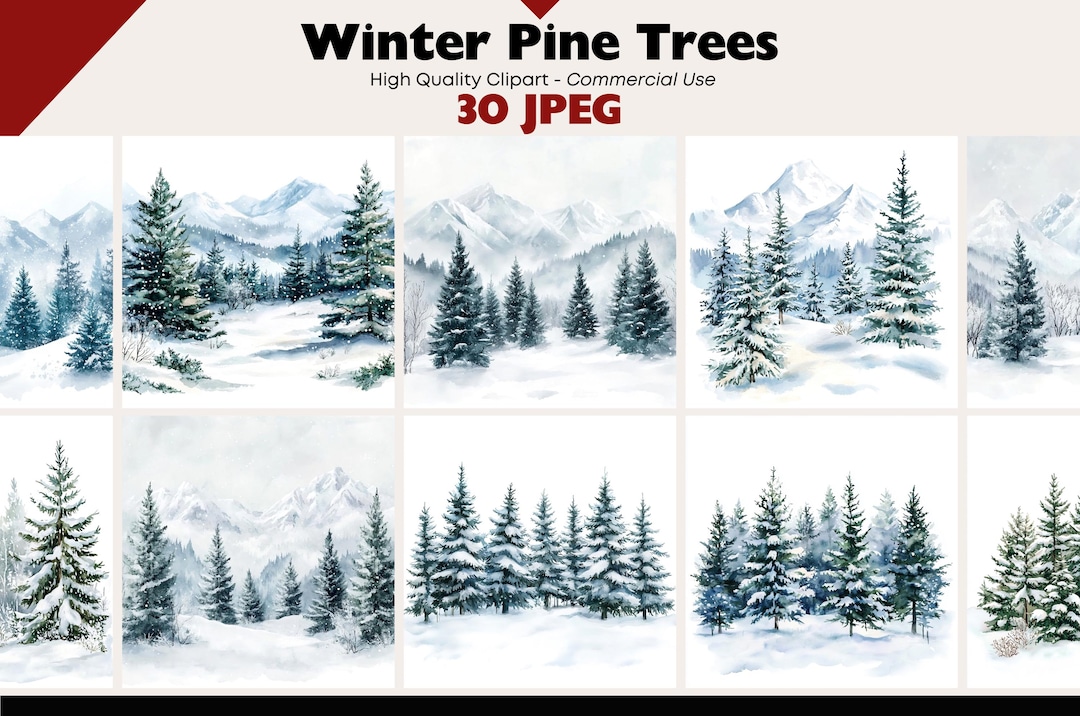 Winter Pine Clipart Bundle Snowy Landscapes Graphics Digital Download ...
