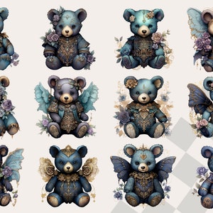 Magical Teddy Bear Clipart Bundle, Fantasy Bear Watercolor PNG, Cute ...