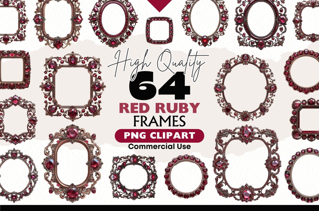 Ruby Frames Clipart Bundle Vintage Empty Red Gemstone Borders Graphics ...