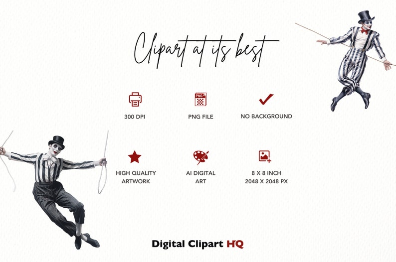 Mime Artist Clipart Bundle Vintage Performer Watercolor PNG - Etsy