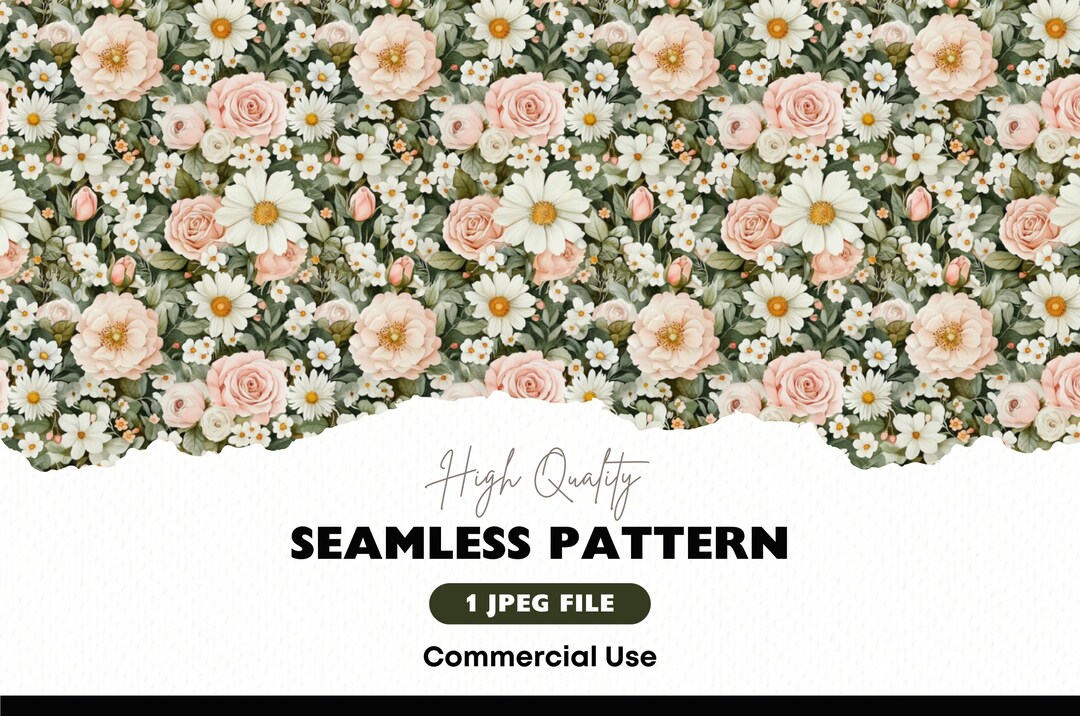 Watercolor Floral Seamless Pattern JPEG Botanical Digital Paper Flower ...