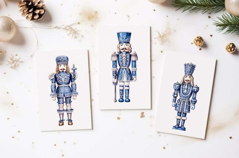 Delft Blue Christmas Nutcracker Clipart Set, Yuletide Watercolor, Cute ...