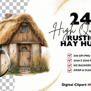 Rustic Hay Huts Clipart Bundle, Countryside Hay House Watercolor, Rural ...