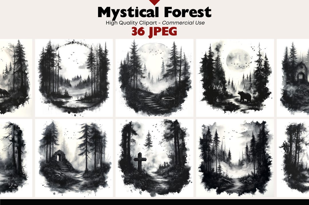 Mystical Scenes Clipart Bundle Halloween Landscapes Graphics Digital ...