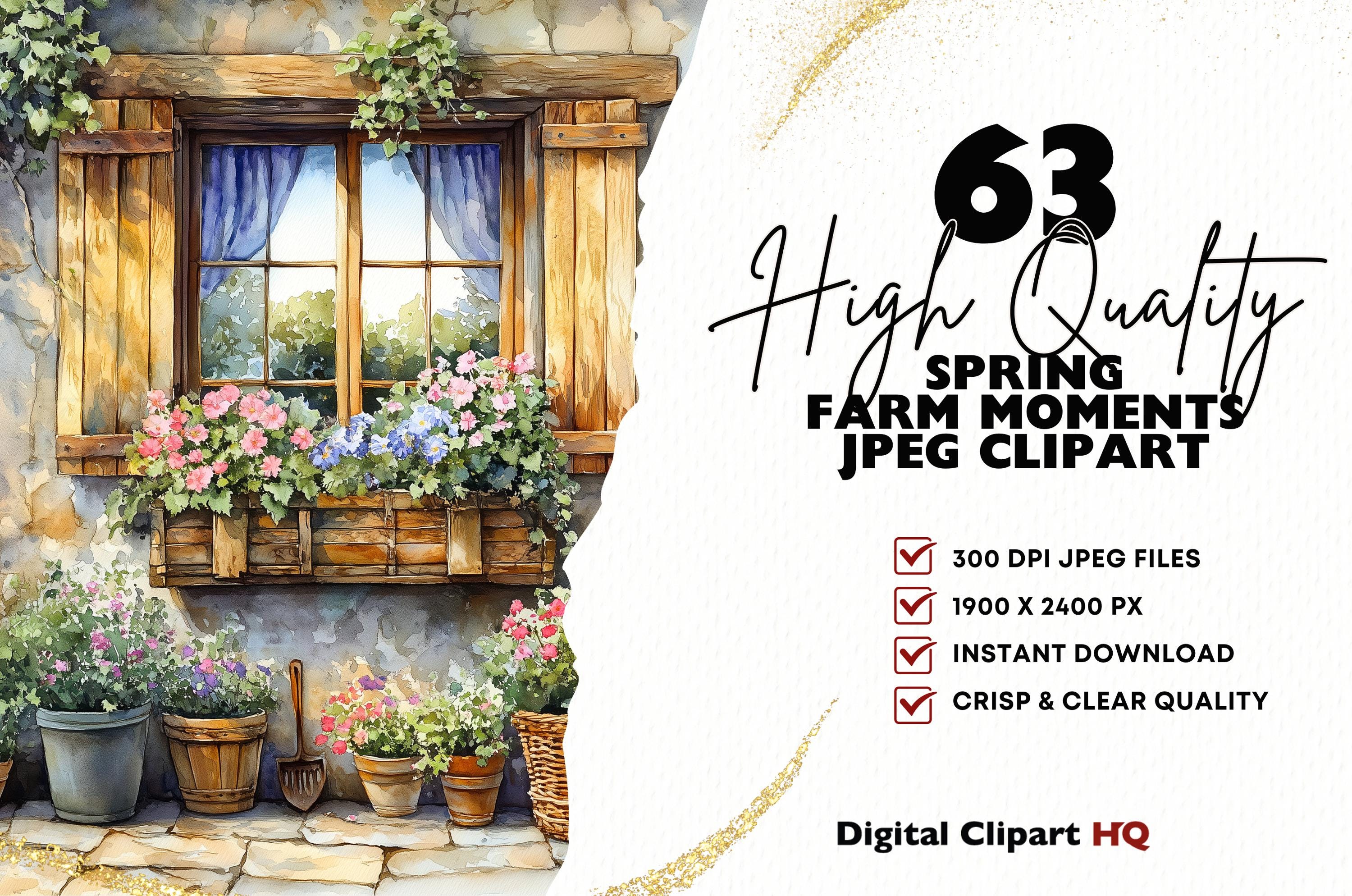 Spring Farm Clipart JPEG, Beautiful Nature Scenes, Rustic Countryside ...