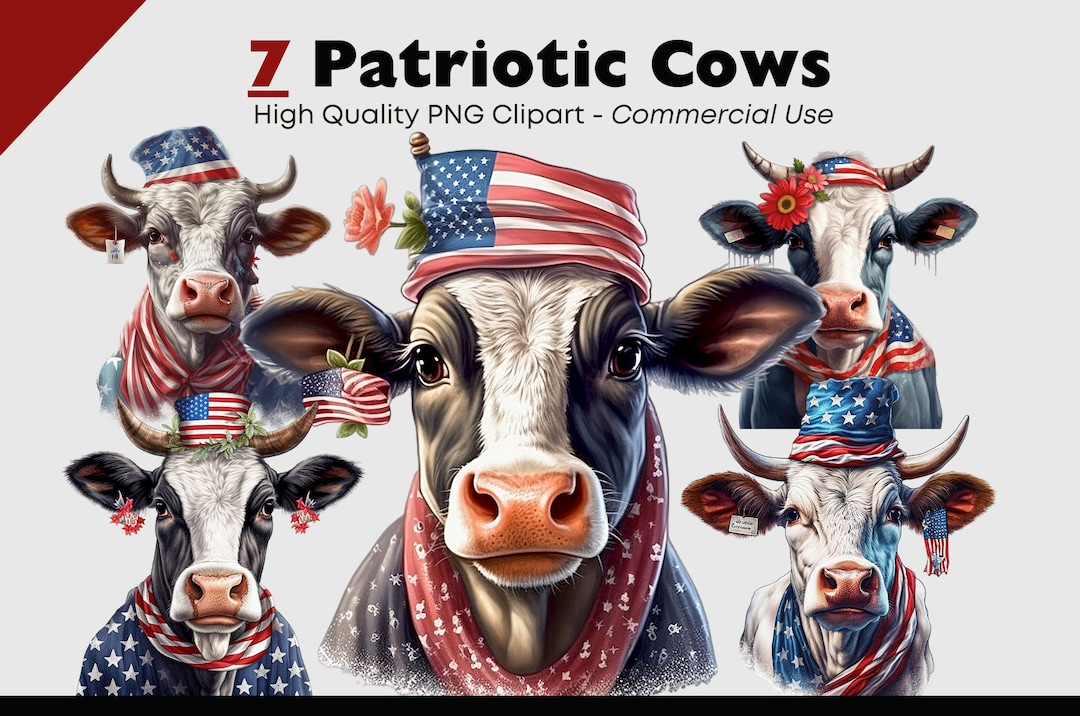 Patriotic Cow Clipart, Cute Cow PNG, Watercolor Cow Graphics, Milk Cow ...