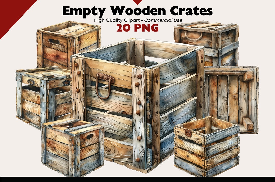 Rustic Empty Crate Clipart, DIY Crate Watercolor, Gardening PNG, Rustic ...