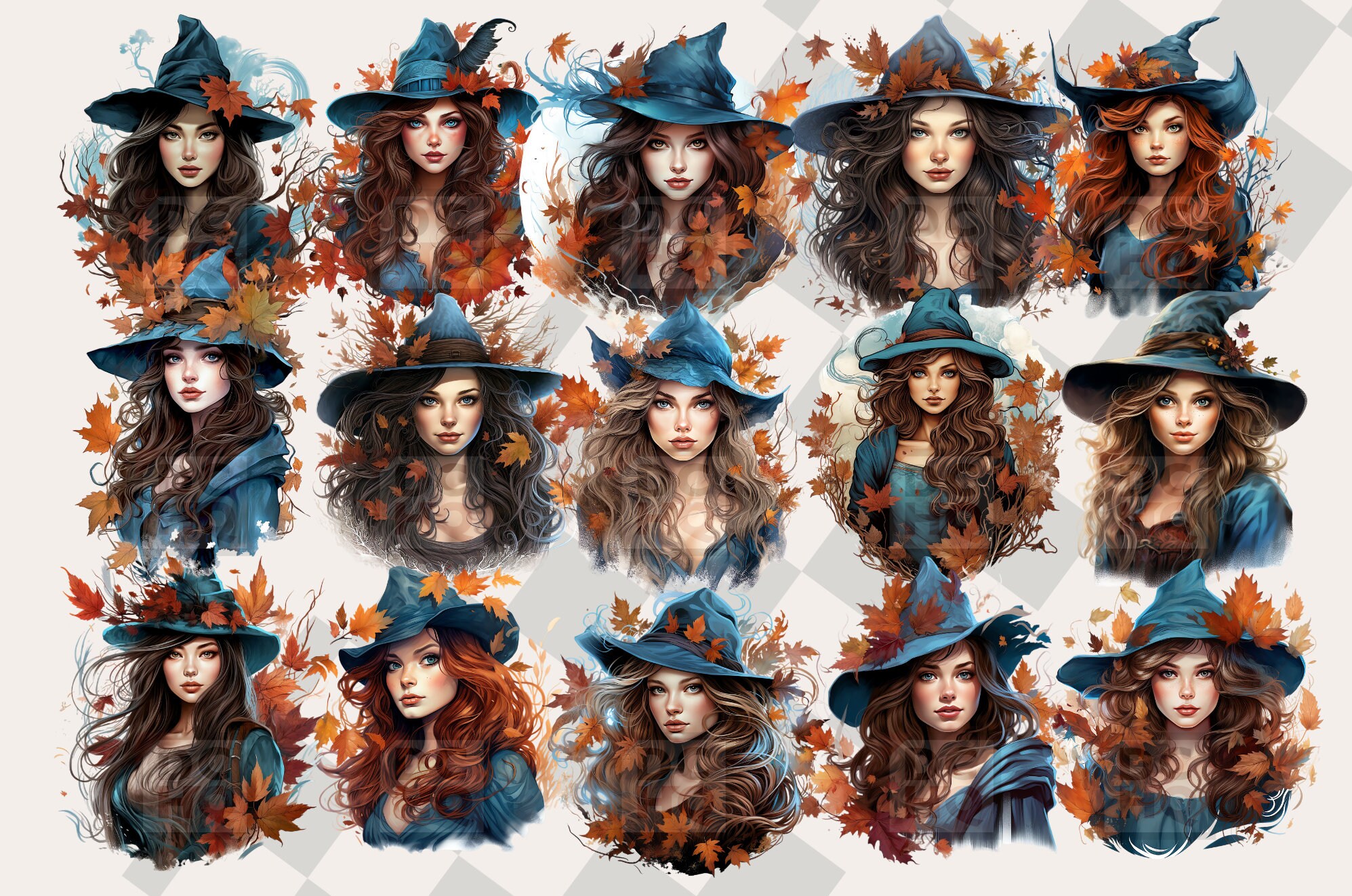 Whimsical Witch Clipart Bundle Autumn Witches PNG Mystical - Etsy