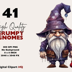 Grumpy Gnome Clipart Bundle, Magical Elf Watercolor PNG, Goblin Digital ...
