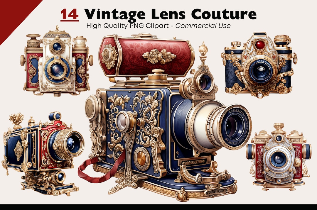 Vintage Camera Clipart Bundle Gold Retro PNG Steampunk Camera Chic ...