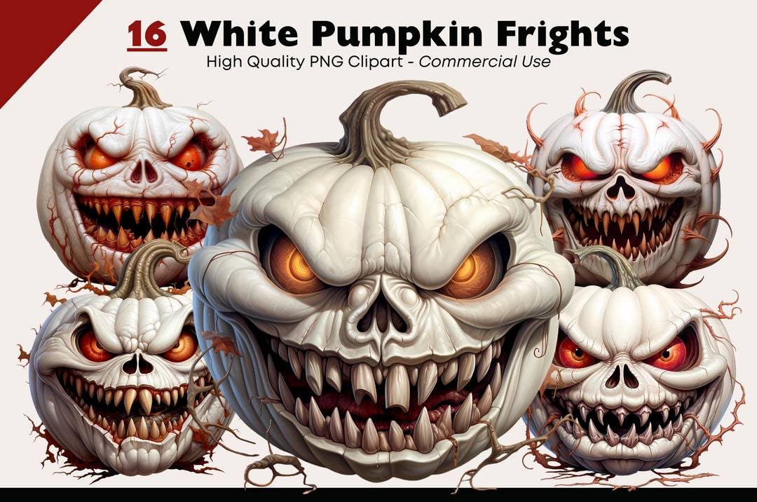Scary Pumpkin Clipart, White Pumpkin PNG, Halloween Watercolor, Spooky ...