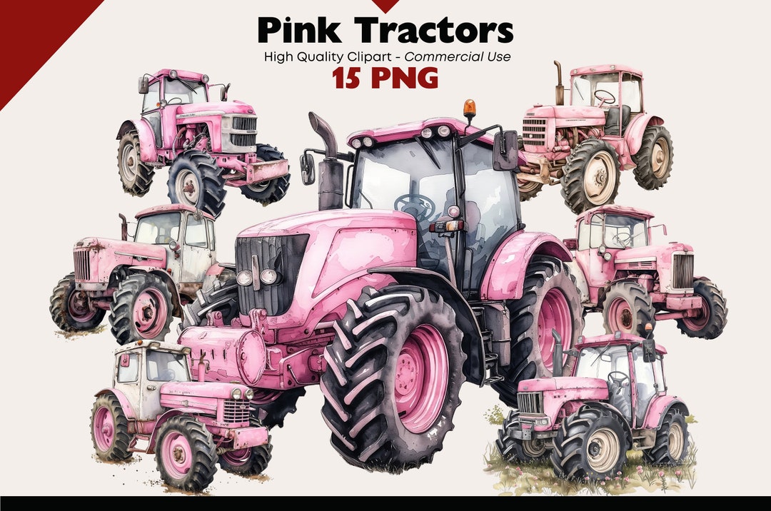Pink Tractor Clipart Bundle, Cute Farm Vehicle PNG, Rustic Tractor ...