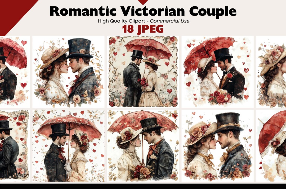 Victorian Valentines Day Clipart Bundle Romantic Couples Digital ...