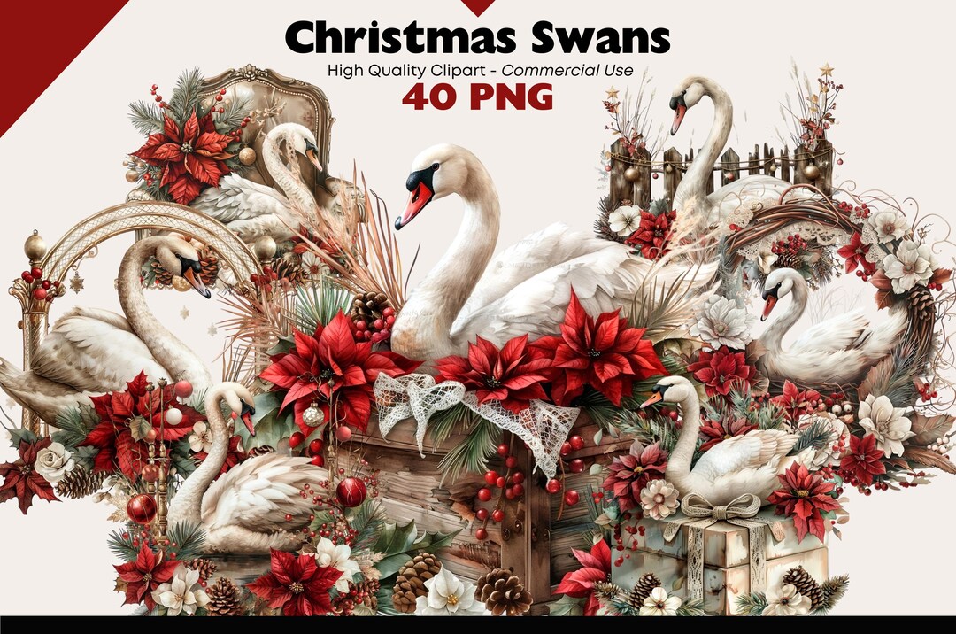 Christmas Swan Clipart Bundle | Elegant Holiday Swan Graphics | Digital ...