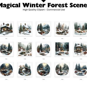 Magical Winter Forest Clipart Bundle Snowy Woodland Graphics Digital ...