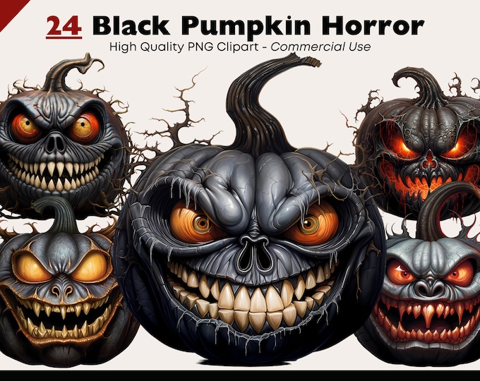 Scary Pumpkin Clipart, Black Pumpkin PNG, Halloween Watercolor, Spooky ...