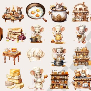 Cute Little Mouse Chef Clipart Bundle, Mice in Kitchen Watercolor ...