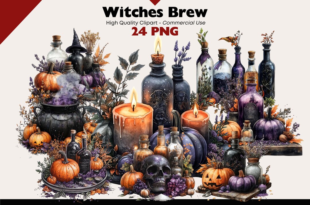 Witches Brew Clipart Bundle Watercolor Magic Potion Graphics PNG ...