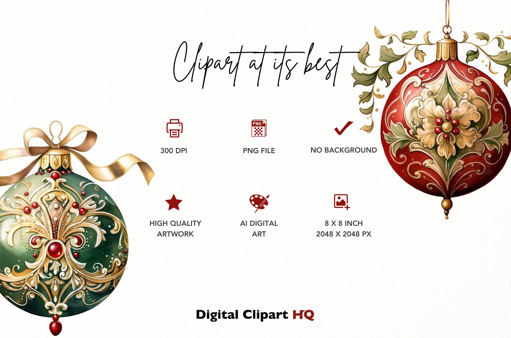 Christmas Ornaments Clipart Bundle, Christmas Bauble Ornaments ...