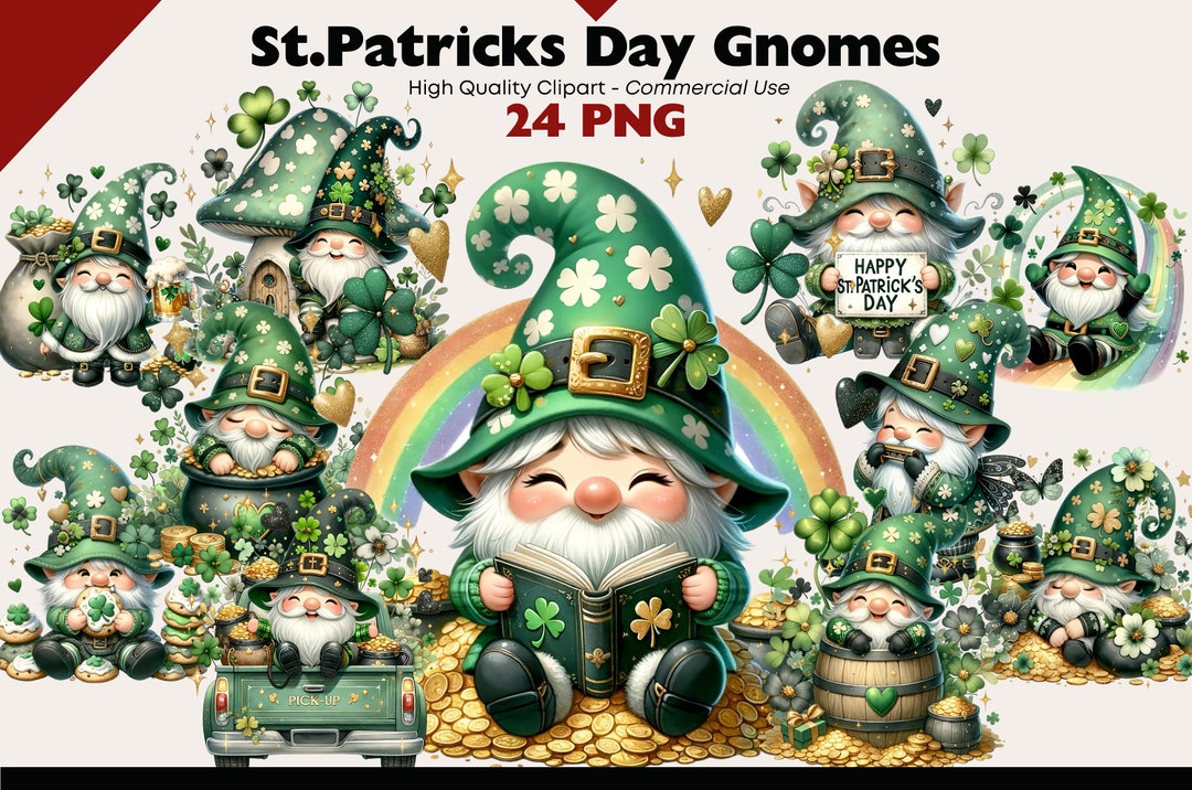 St. Patricks Day Gnomes Clipart Bundle, St. Paddy’s Day Watercolor ...