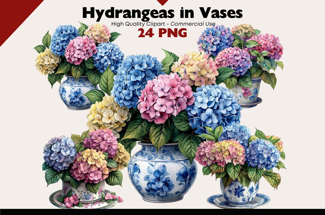 Vintage Hydrangeas Clipart Bundle, Blue Spring Flowers Watercolor ...