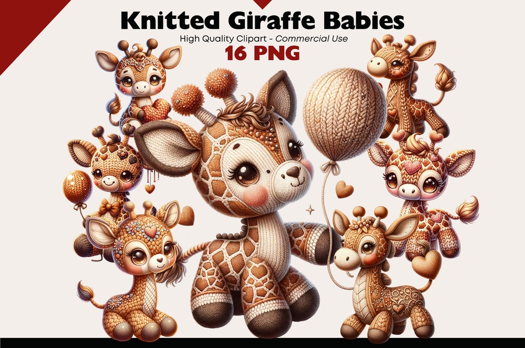 Cute Giraffe Clipart Bundle, Baby Giraffe Nursery PNG, Knitted Giraffe ...