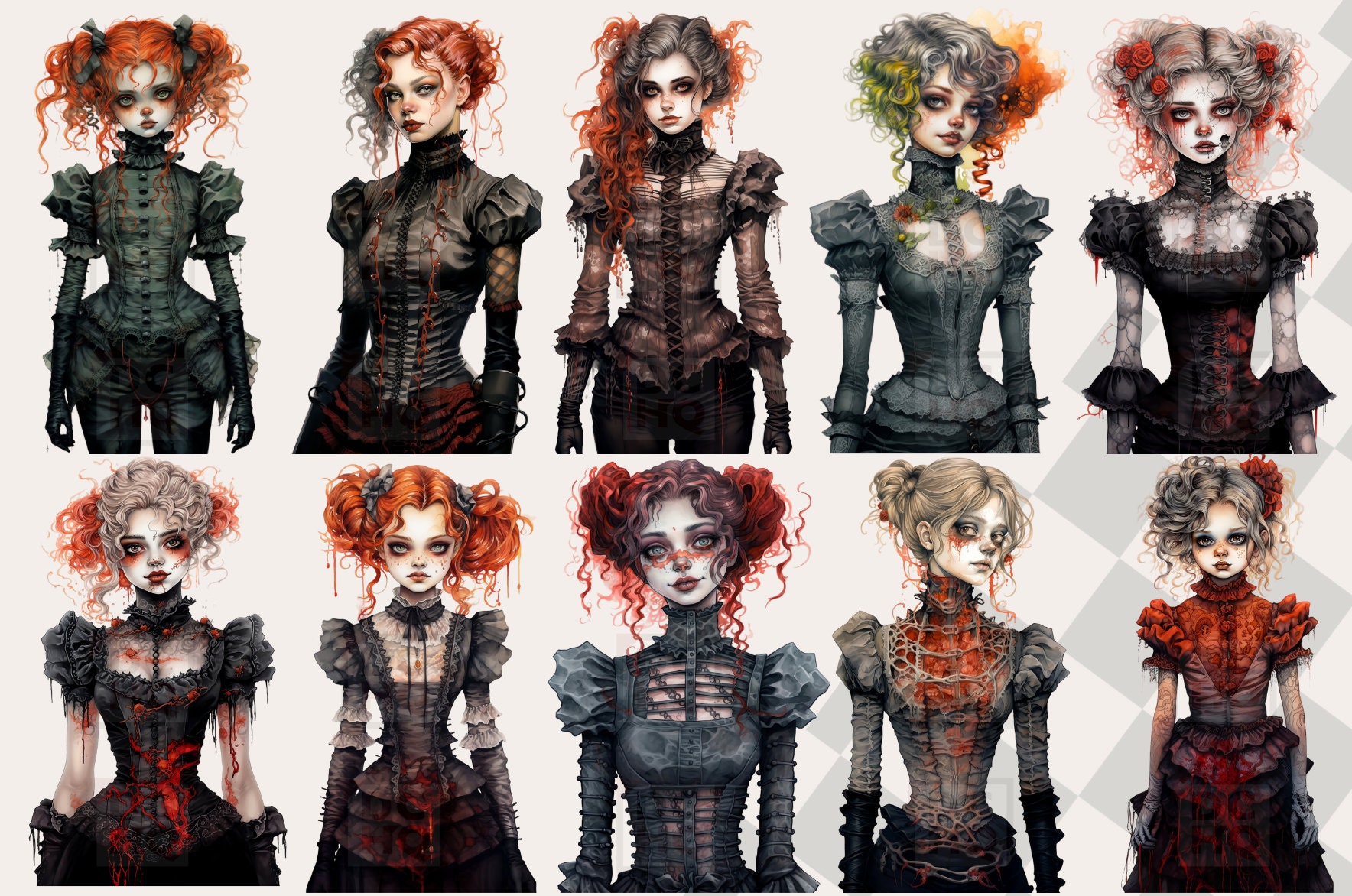 Gothic Zombie Girls Clipart Bundle Halloween Goth Watercolor - Etsy