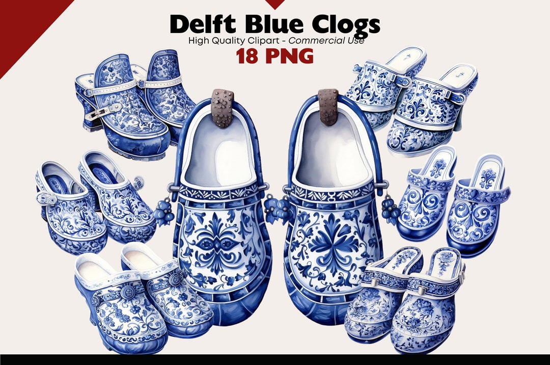 Delft Blue Clogs Clipart Bundle, Dutch Clogs PNG, Traditional Dutch ...