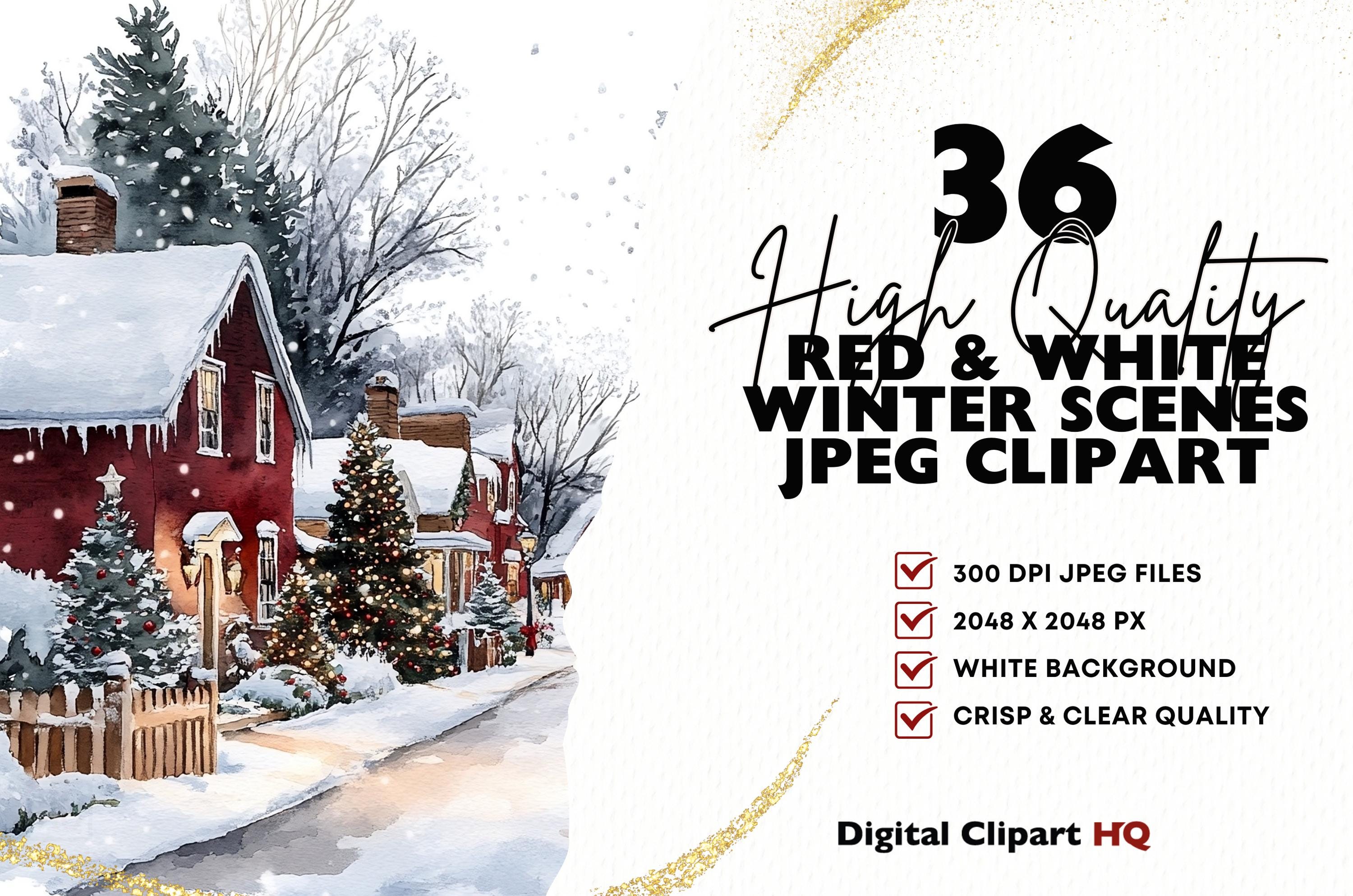 Winter Scenes Clipart Bundle Snowy Landscapes Graphics Digital Download ...