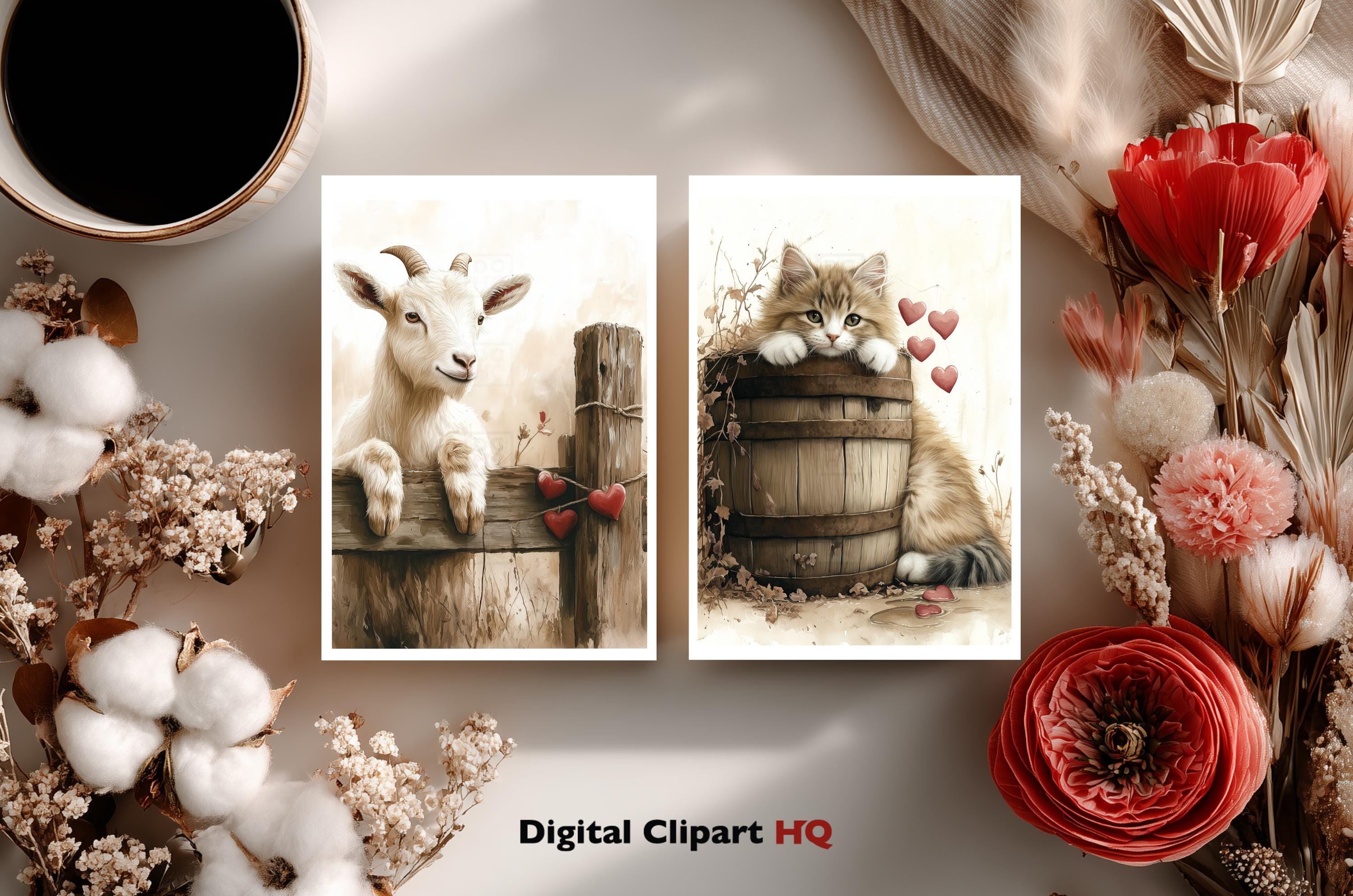 Sweet Farm Animals Clipart, Valentine Farm Animals, Cute Farm Animals ...