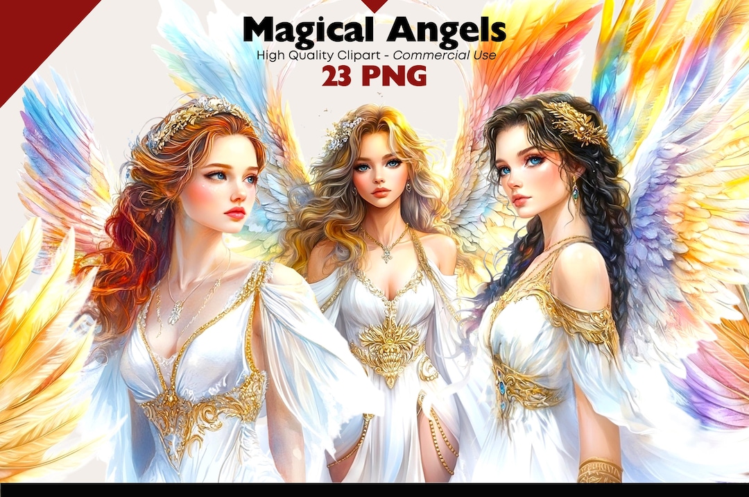 Magical Angels Clipart Bundle Watercolor Holy Divinity PNG Holiday ...