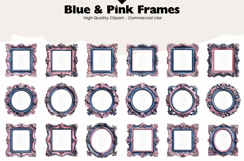 Blue and Pink Victorian Frame Clipart Bundle Vintage Empty Borders ...