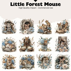 Little Forest Mouse Clipart Bundle, Cute Animal Png, Watercolor Mouse ...