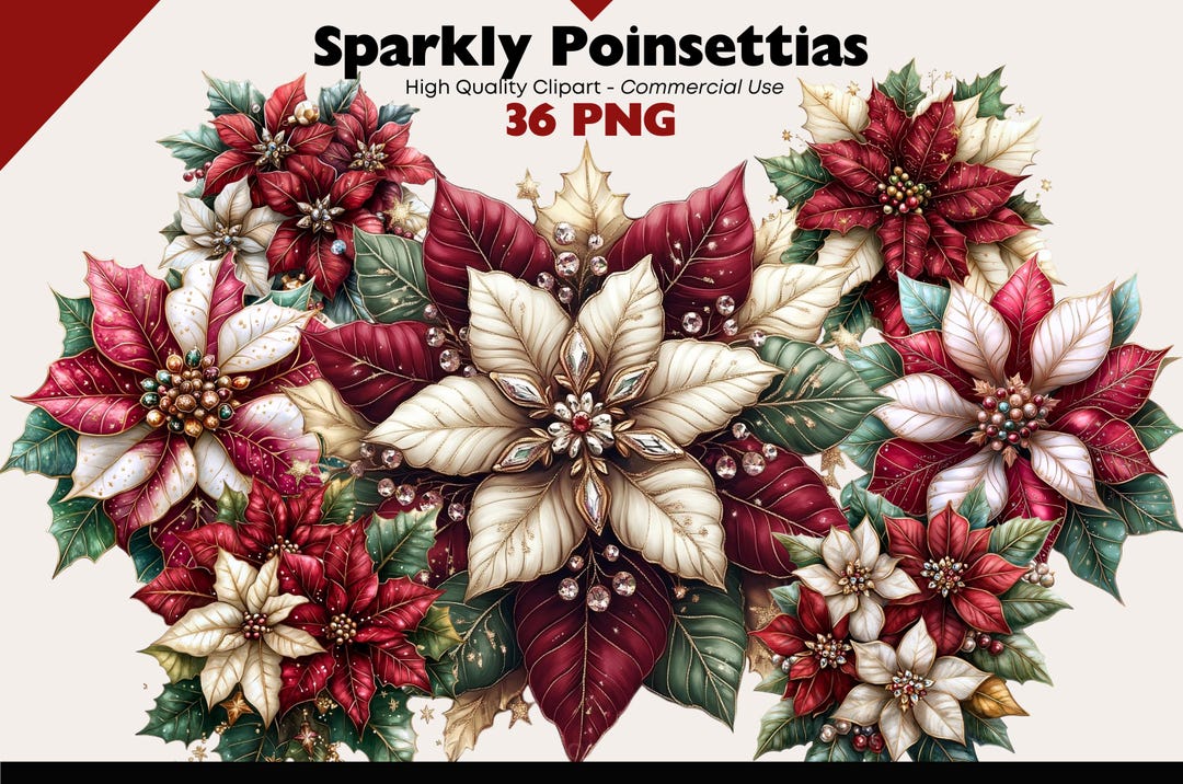Christmas Poinsettia Clipart Bundle Festive Holiday Flower Graphics ...