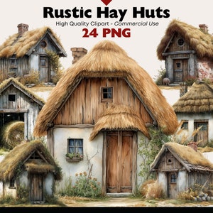 Rustic Hay Huts Clipart Bundle, Countryside Hay House Watercolor, Rural ...